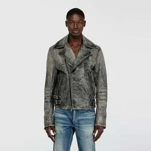 DIESEL® Treated Leather Biker Jacket - Grey