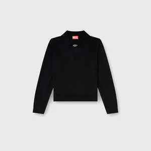 DIESEL® Silk-blend Polo Jumper With Oval D Plaque - Black