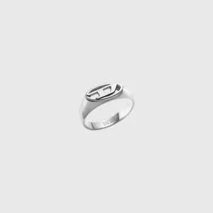 DIESEL® Stainless Steel Oval D Logo Signet Ring - Silver