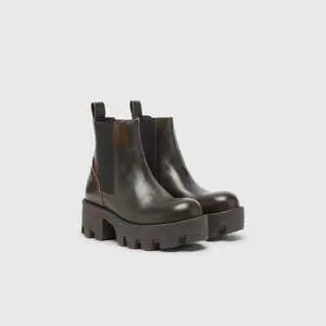 DIESEL® D-hammer Polished Leather Chelsea Boots With Chunky Lug Sole - Brown