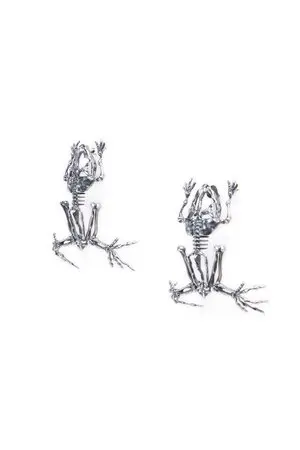 DIESEL® Frog Skeleton Effect Metal Drop Earrings - Silver