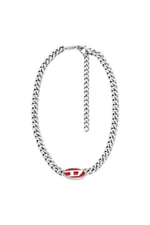 DIESEL® Stainless Steel Chain Necklace With Enamel Pendant - Silver