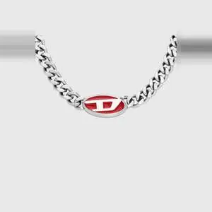 DIESEL® Stainless Steel Chain Necklace With Enamel Pendant - Silver