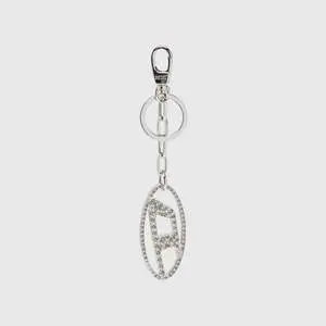 DIESEL® Metal Oval D Keyring With Crystals - Silver