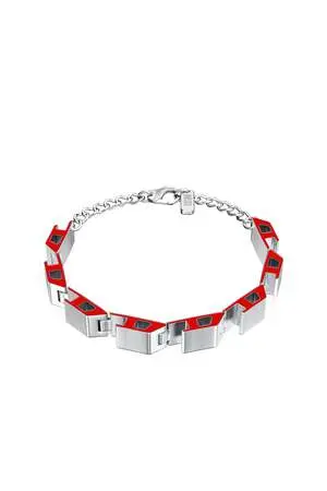 DIESEL® Stainless Steel Link Bracelet With Red Enamel Detail - Silver