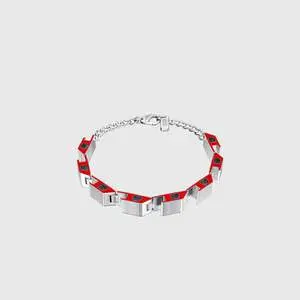 DIESEL® Stainless Steel Link Bracelet With Red Enamel Detail - Silver