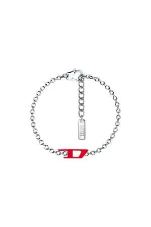 DIESEL® Stainless Steel Chain Bracelet With Enamel Logo - Silver