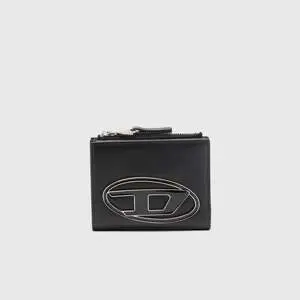 DIESEL® Small Leather Wallet With Logo Plaque - Black