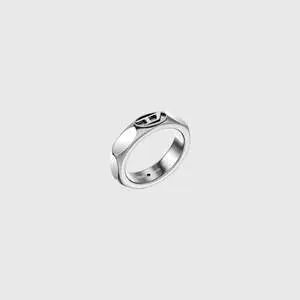DIESEL® Stainless Steel Band Ring With Oval D Logo - Silver