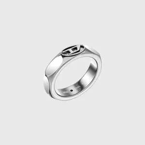 DIESEL® Stainless Steel Band Ring With Oval D Logo - Silver