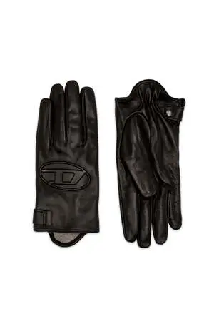DIESEL® Lambskin Leather Gloves With 3d Oval D Logo - Black