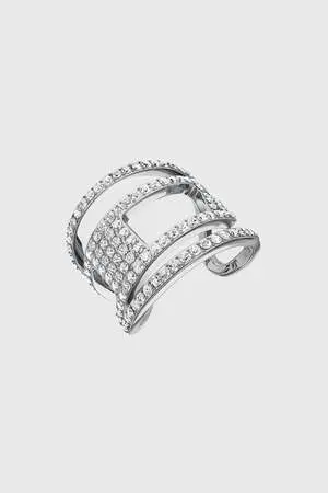 DIESEL® Stainless Steel Paved D Logo Band Ring - Silver