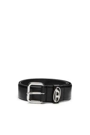 DIESEL® Leather Belt With Logo Plaque - Black