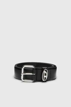 DIESEL® Leather Belt With Logo Plaque