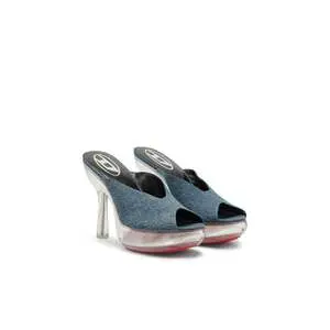 DIESEL® D-lake Platform Mules In Denim And Plexiglass