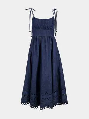 Zimmermann Ink Broderie Denim Midi Dress - Blue