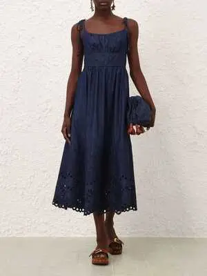 Zimmermann Ink Broderie Denim Midi Dress - Blue