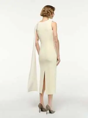 Roland Mouret Satin Crepe Midi Dress With Draped Neckline And Sash - Yellow