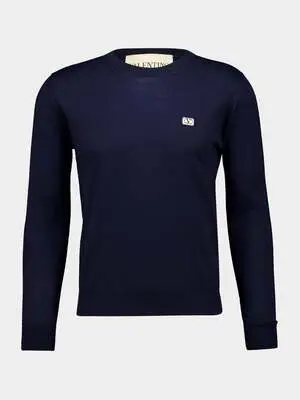 Valentino Garavani Navy Wool Jumper With Vlogo Patch