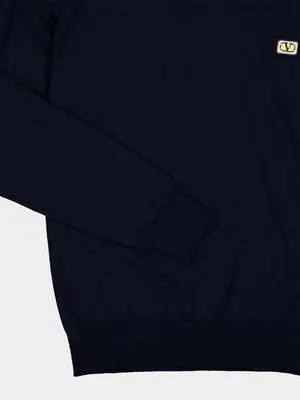 Valentino Garavani Navy Wool Jumper With Vlogo Patch