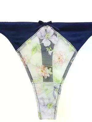 FLEUR DU MAL Embroidered Thong - Blue