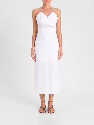 TWINSET Halterneck Midi Dress With Embroidered Detail - White