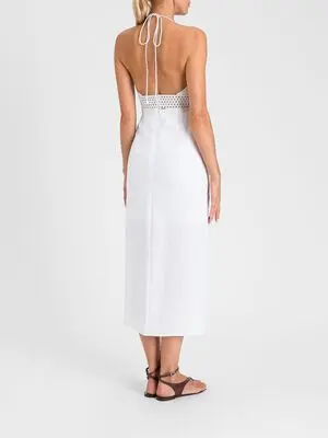 TWINSET Halterneck Midi Dress With Embroidered Detail - White