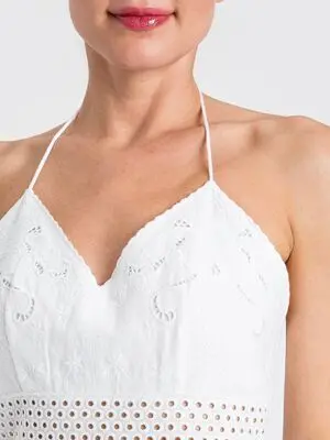 TWINSET Halterneck Midi Dress With Embroidered Detail - White