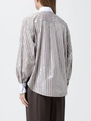 Brunello Cucinelli Striped Cotton Shirt With Sequins