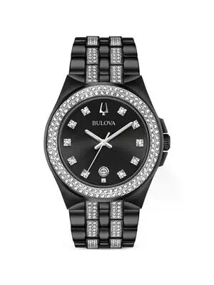 Bulova Crystal Embellished Watch - Black