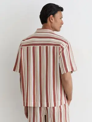 REISS Celeste Striped Cuban-collar Shirt - Red/stone