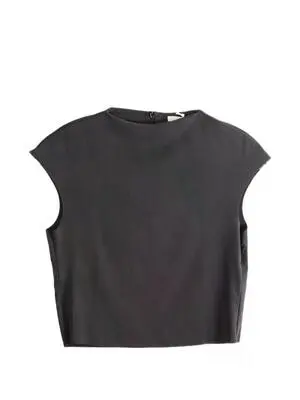 AMOMENTO Ribbed Knit Cap-sleeve Top