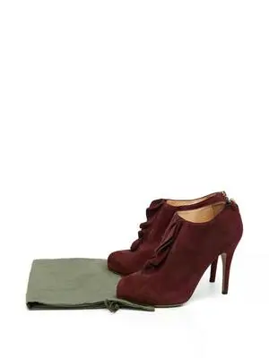 Valentino Garavani Burgundy Suede Ruffle Trim Ankle Boots
