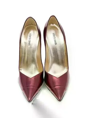 Roberto Cavalli Burgundy Leather Metallic Finish Pointed Toe Pumps