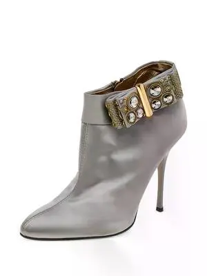 Roberto Cavalli Satin Crystal Bow Embellished Stiletto Ankle Boots