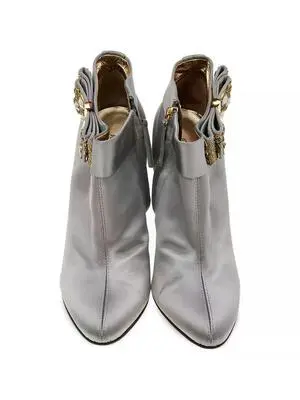 Roberto Cavalli Satin Crystal Bow Embellished Stiletto Ankle Boots