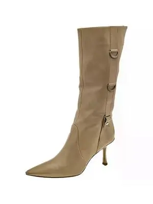 JIMMY CHOO Beige Leather Pointed Toe Boots