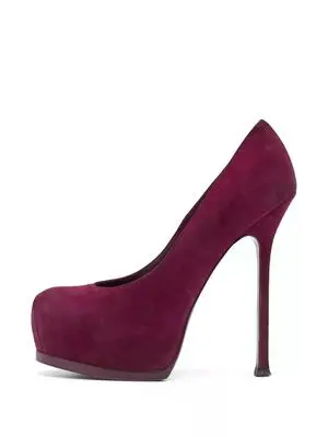 Saint Laurent Suede Tribtoo Platform Pumps - Purple