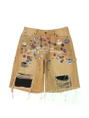 BLDG4 Chrysler Distressed Pin-embellished Shorts - Neutrals