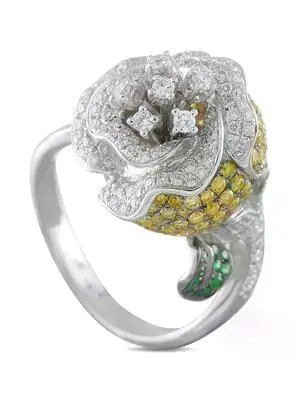 LB EXCLUSIVE 18k White Gold Floral Diamond Ring - Silver