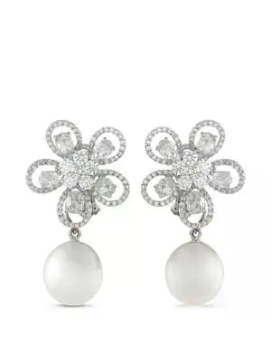 ASSAEL Diamond And Pearl Drop Clip-on Earrings In 18k White Gold - Silver