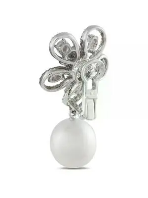 ASSAEL Diamond And Pearl Drop Clip-on Earrings In 18k White Gold