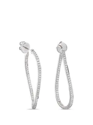 Memoire 18k White Gold Diamond Twisted Hoop Earrings