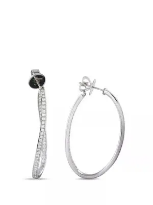 Memoire 18k White Gold Diamond Twisted Hoop Earrings