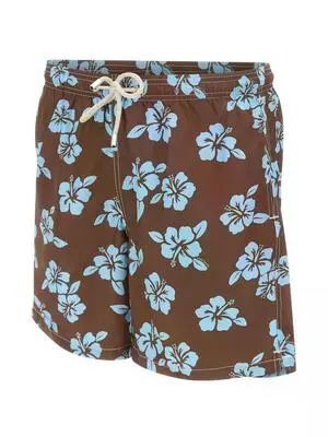 MC2 SAINT BARTH Lighting Tiki Hibiscus-print Swim Shorts - Brown