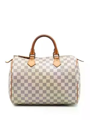 LOUIS VUITTON Damier Azur Speedy 30 Boston Bag - White
