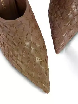 ANDREA CARRANO Woven Leather Wedge Mules