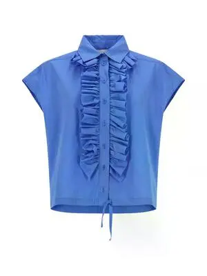 NUDE Ruffled Neck Drawstring Hem Shirt