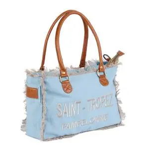 BEDROOM ATHLETICS Lani Washed Organic Canvas Shoulder Bag With Distressed Leather Accents - Blue