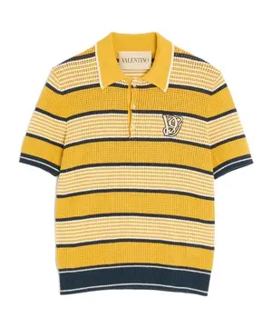Valentino Garavani Long-sleeved Linen And Cotton Polo Shirt With Vg Patch